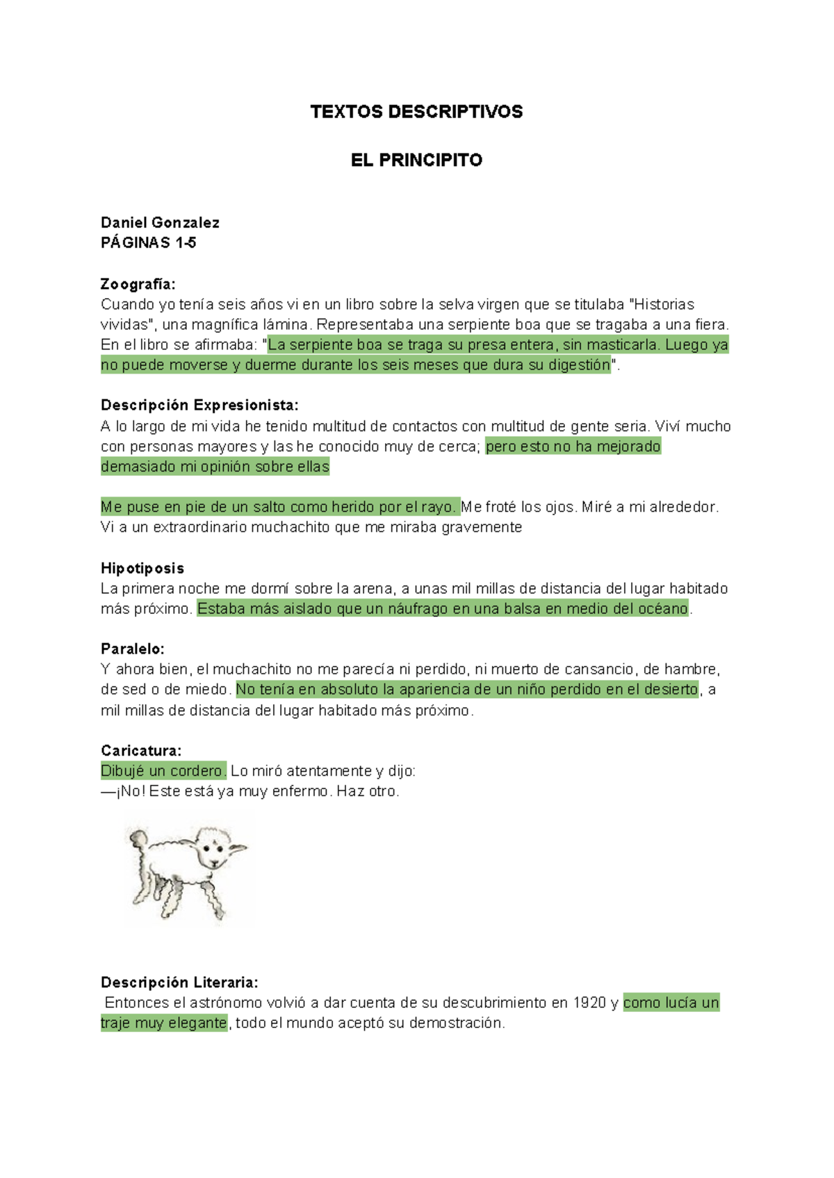 Textos Descriptivos - TEXTOS DESCRIPTIVOS EL PRINCIPITO Daniel Gonzalez ...