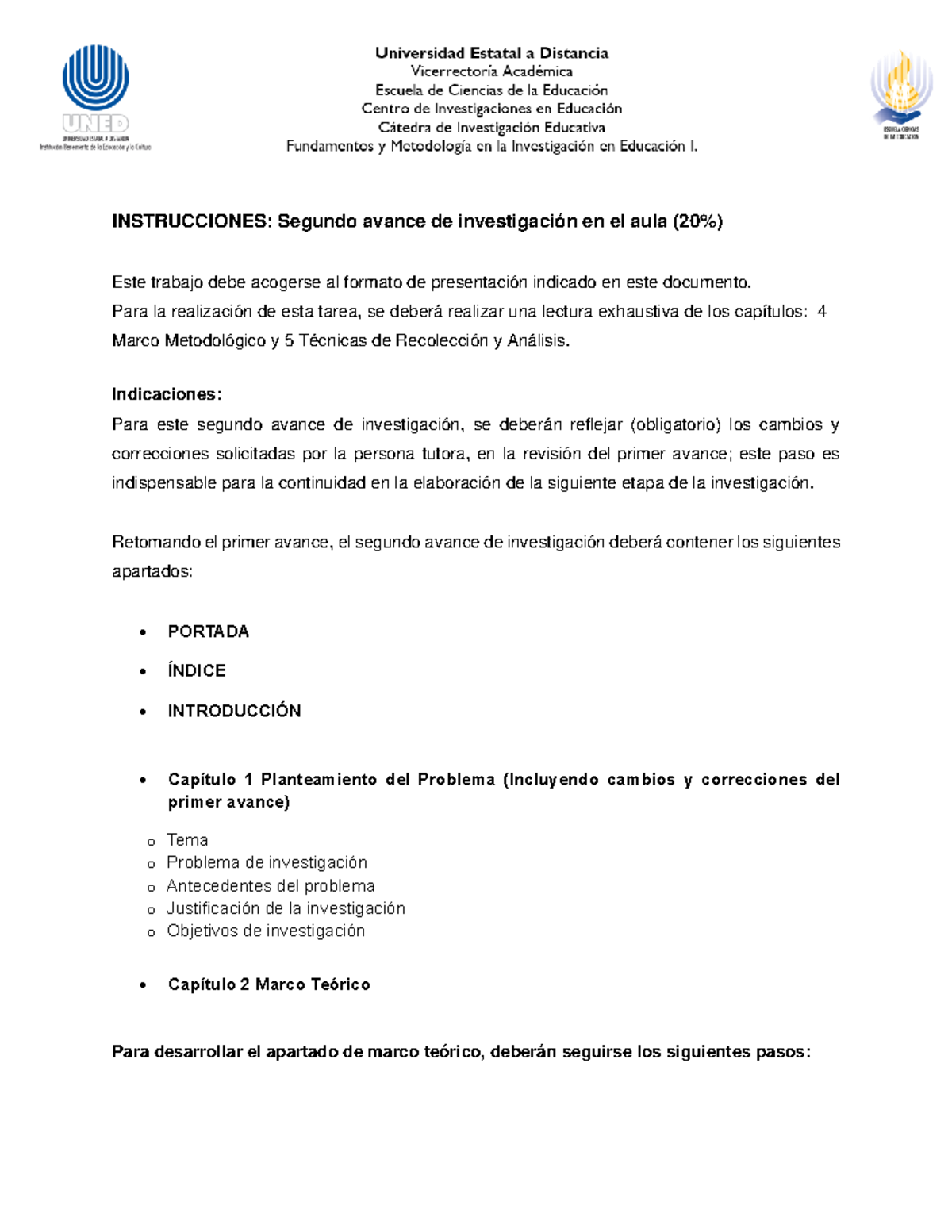 Instrucciones Segundo Avance DE Investigación - INSTRUCCIONES: Segundo ...