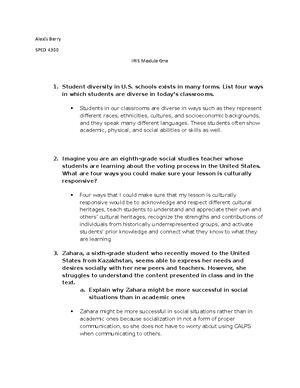 IRIS September 22 - IRIS coursework module answers. - Alexis Berry SPED ...