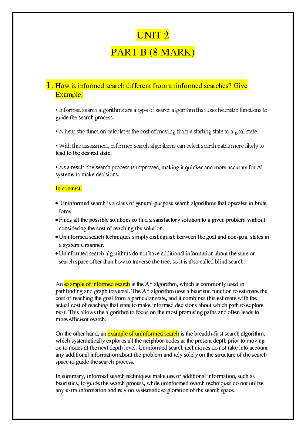 UNIT 2 qb - question bank - UNIT 2 PART B (8 MARK) 1. How is informed ...