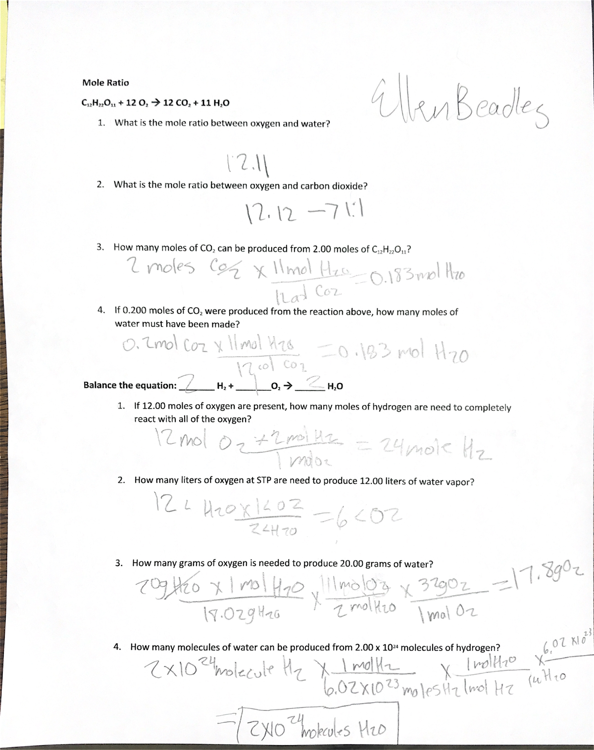 Mole Ratio - Class homework assignments - Studocu