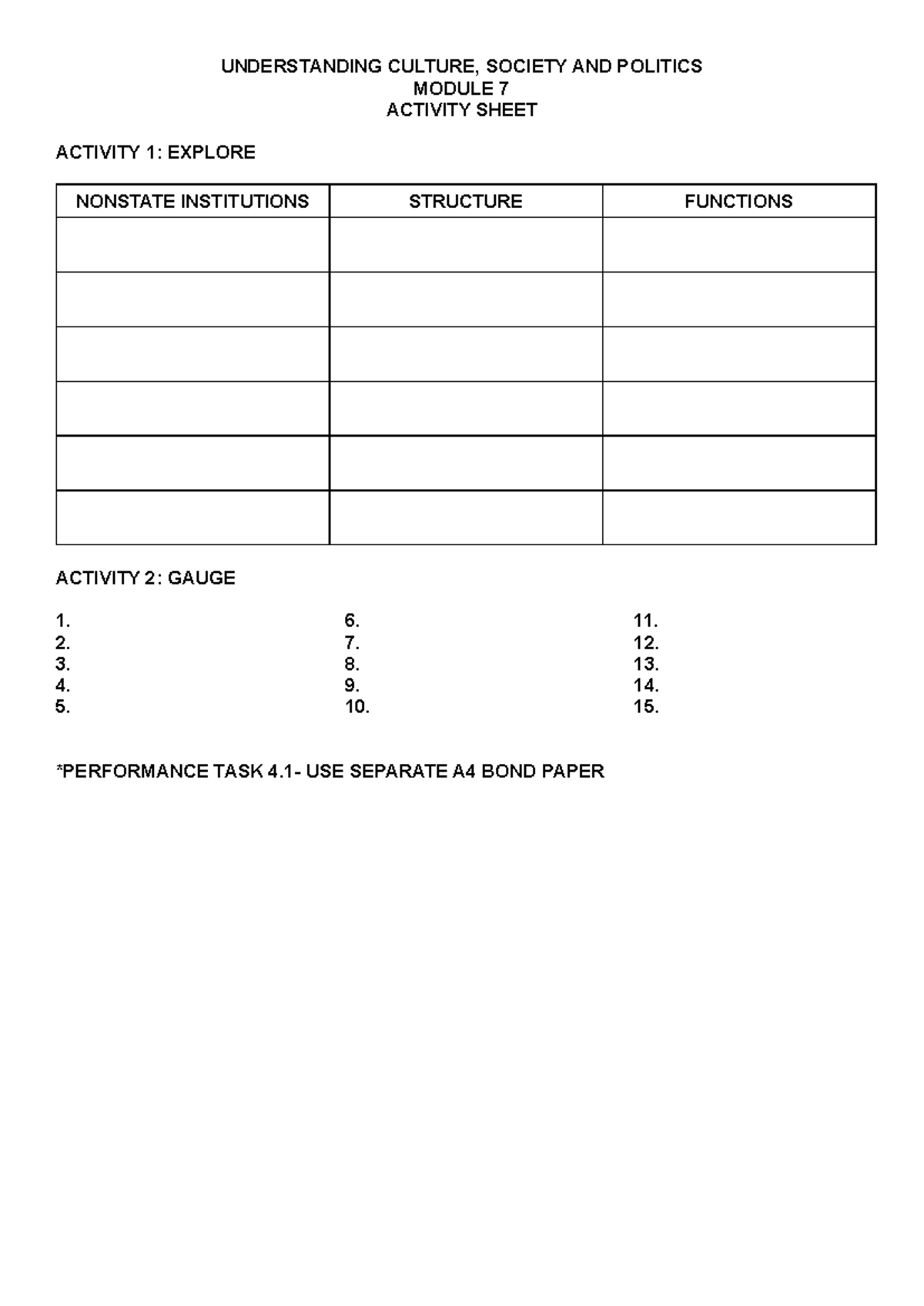 UCSP-M7- Worksheet - module - BSEd Mathematics - UNDERSTANDING CULTURE ...