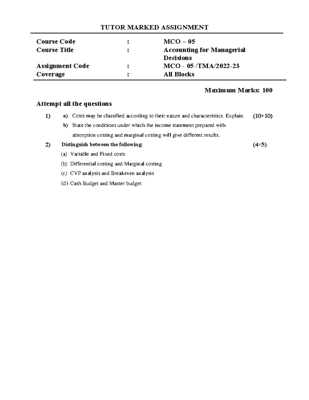 MCO 05 EM 2022 23 - Assignments - TUTOR MARKED ASSIGNMENT Course Code : MCO – 05 Course Title ...