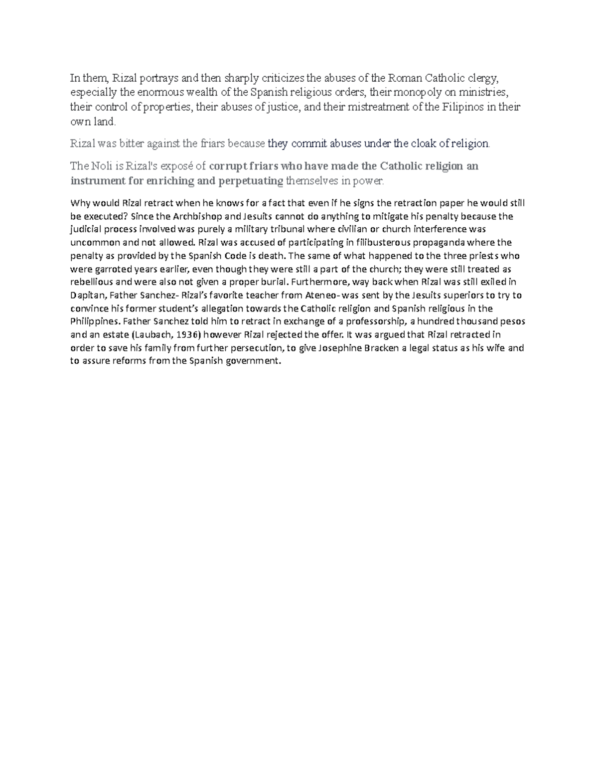 THE Retraction - In them, Rizal portrays and then sharply criticizes ...