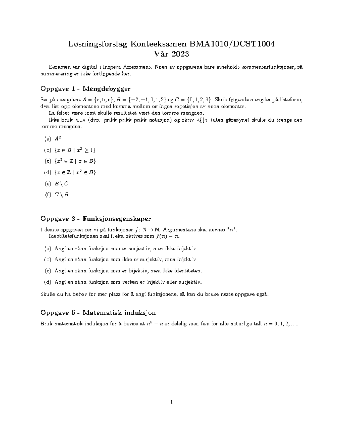 Eksamen Vår 2023 DCST1004 - Løsningsforslag Konteeksamen BMA1010/DCST ...