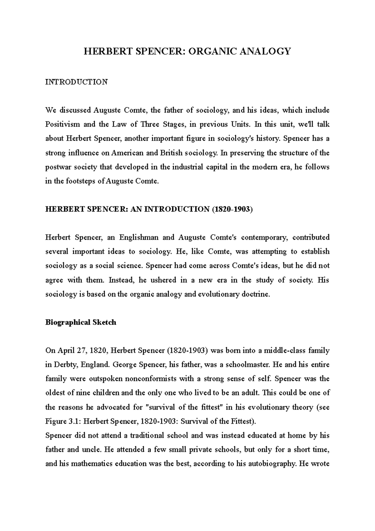 Herbert Spencer- Organic Analogy - HERBERT SPENCER: ORGANIC ANALOGY ...