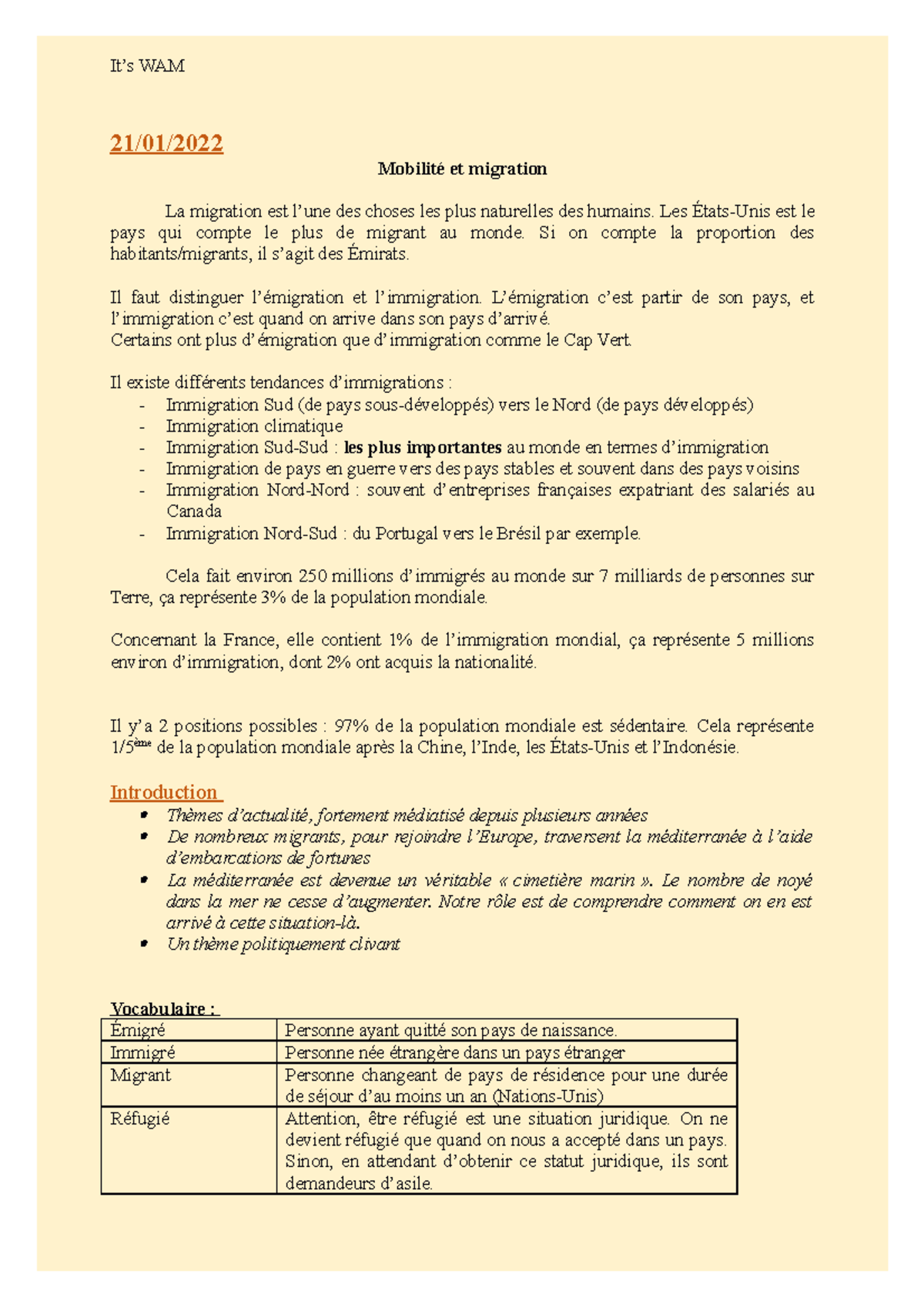 Géographie des migrations - 21/01/ Mobilité et migration La migration ...