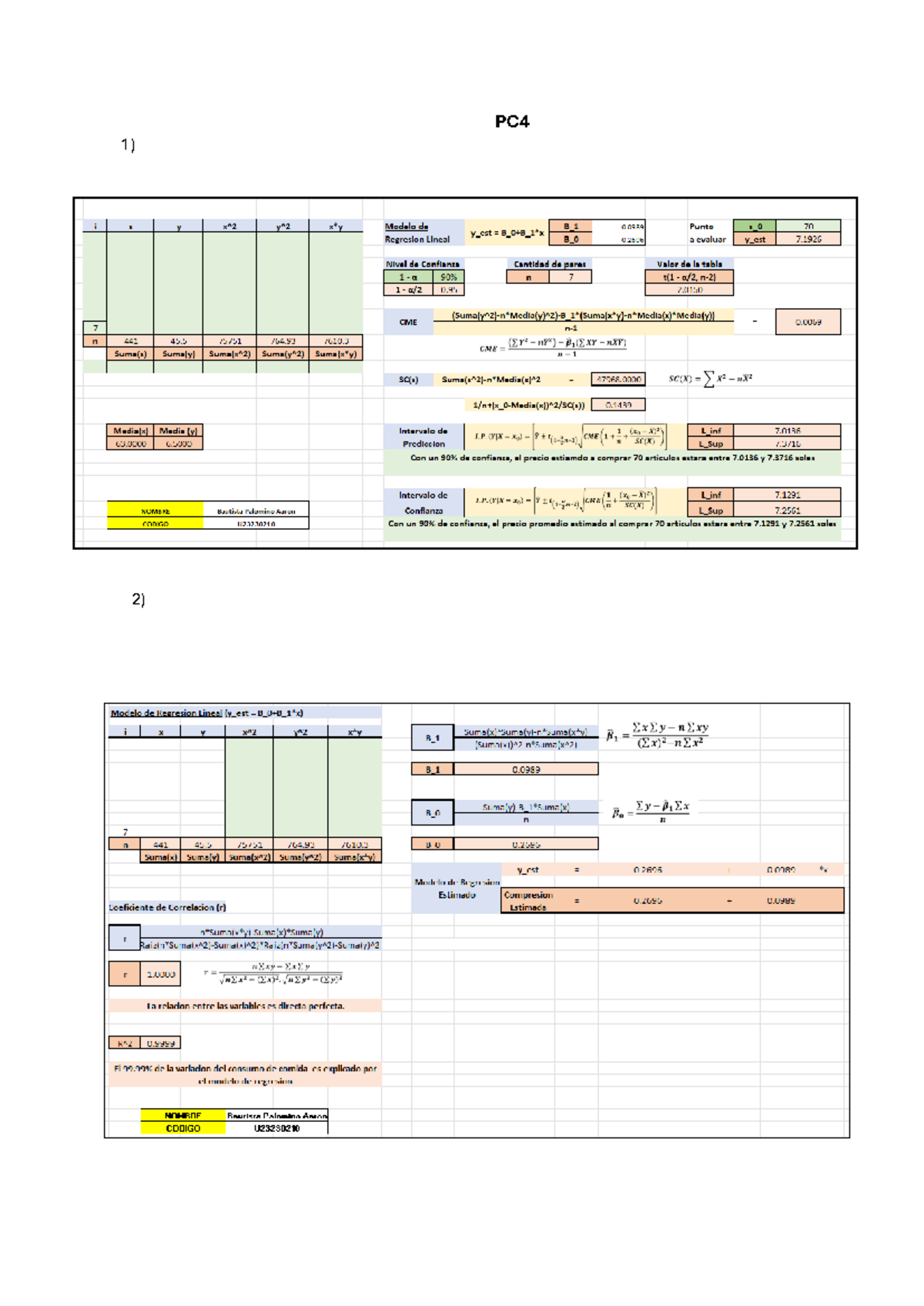 PC4-EI - Resolucion pc4 - PC4 1) i X y Modelo de B_1 0 Punto x_0 70 Regresion Lineal B O 0 ...