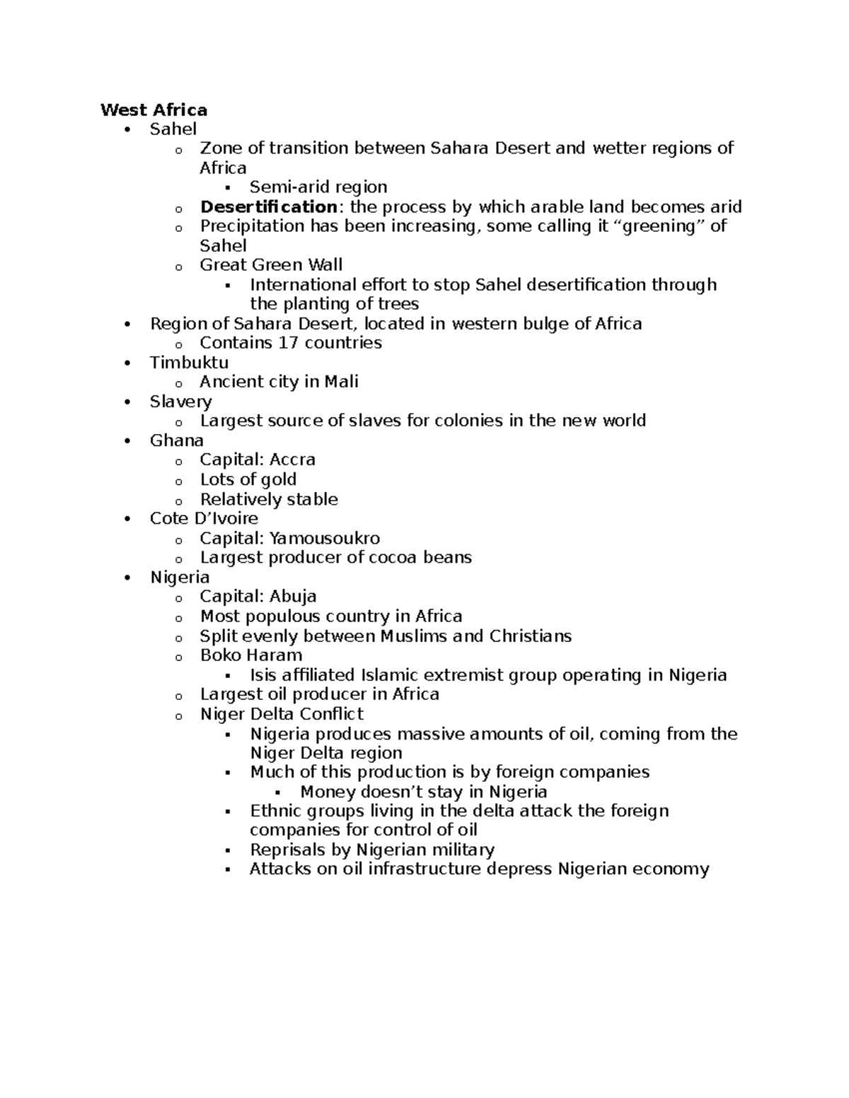West Africa Notes - West Africa Sahel o Zone of transition between ...