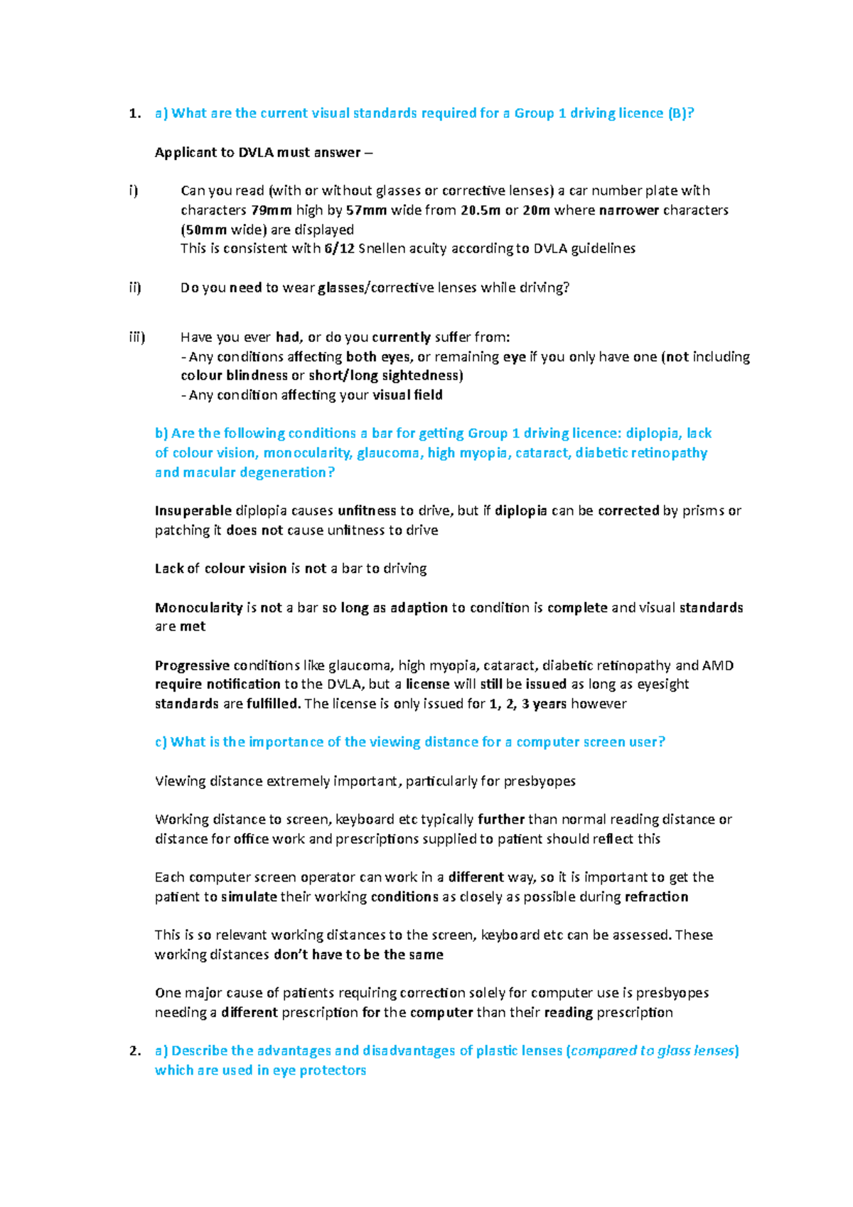 Ergonomics Past Paper Questions - a) What are the current visual ...