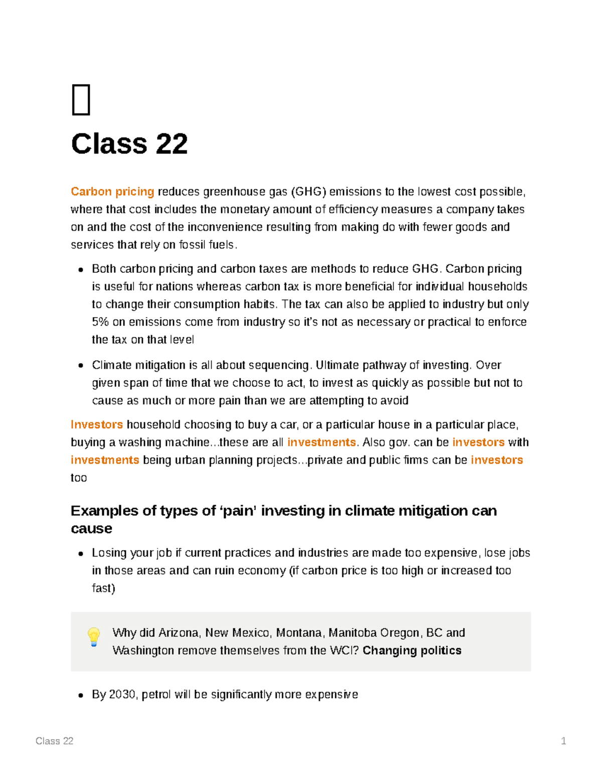 Class 22 - Class 22 1 Class 22 Carbon pricing reduces greenhouse gas ...