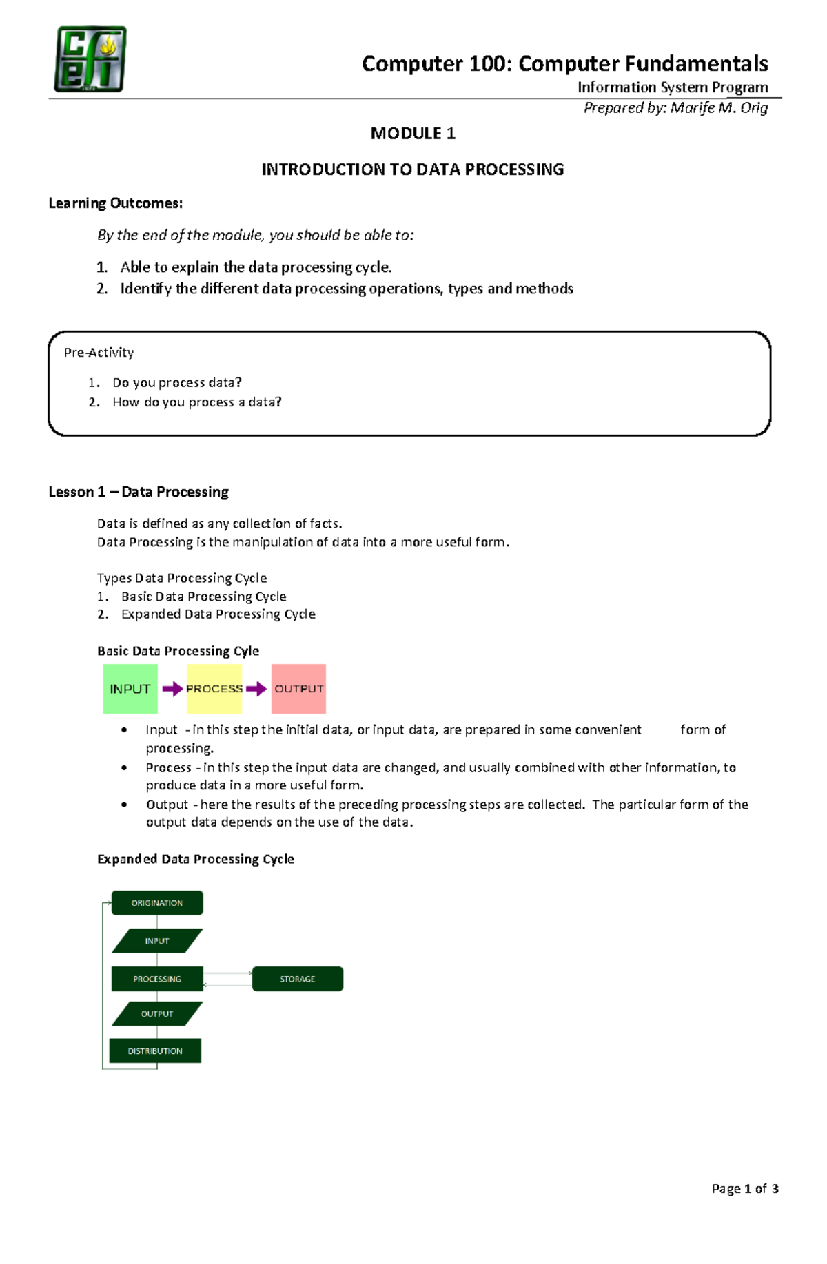 Jks3ifpm0 Module 1 - Accounting - Page 1 of 3 Computer 100: Computer ...