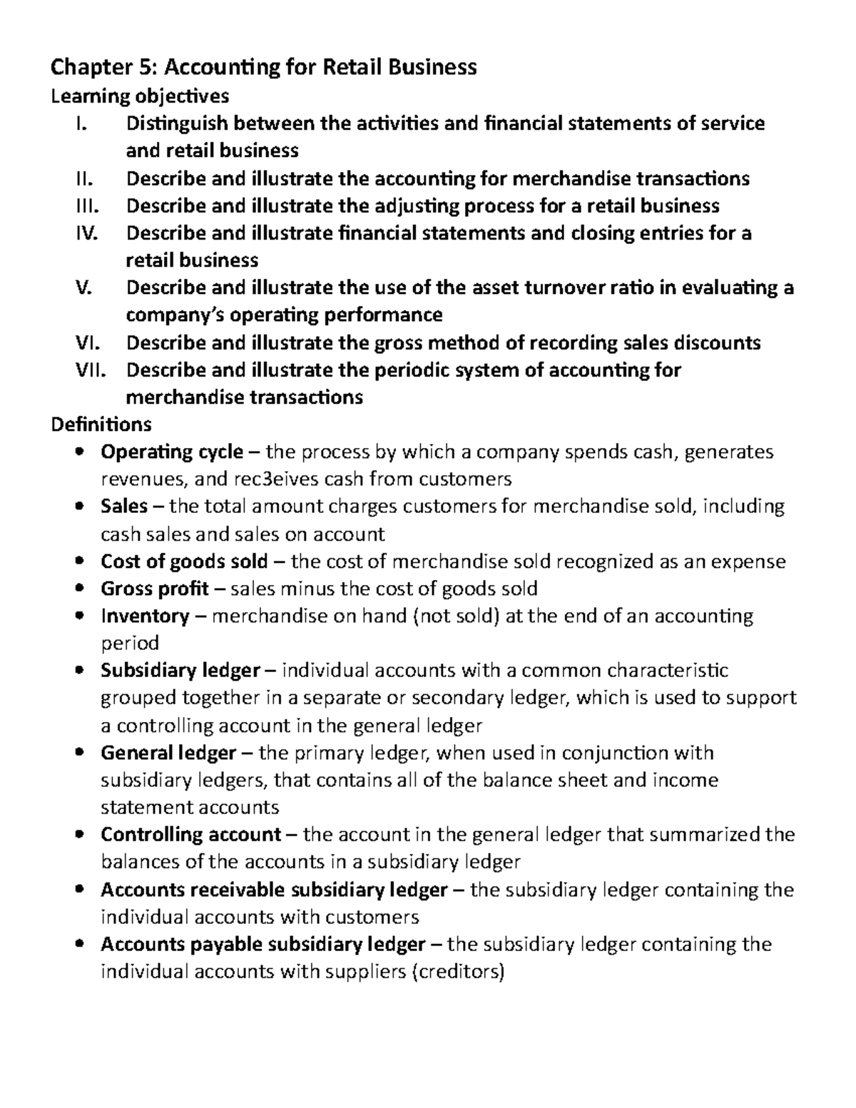 Chapter 5 notes - Chapter 5: Accounting for Retail Business Learning ...
