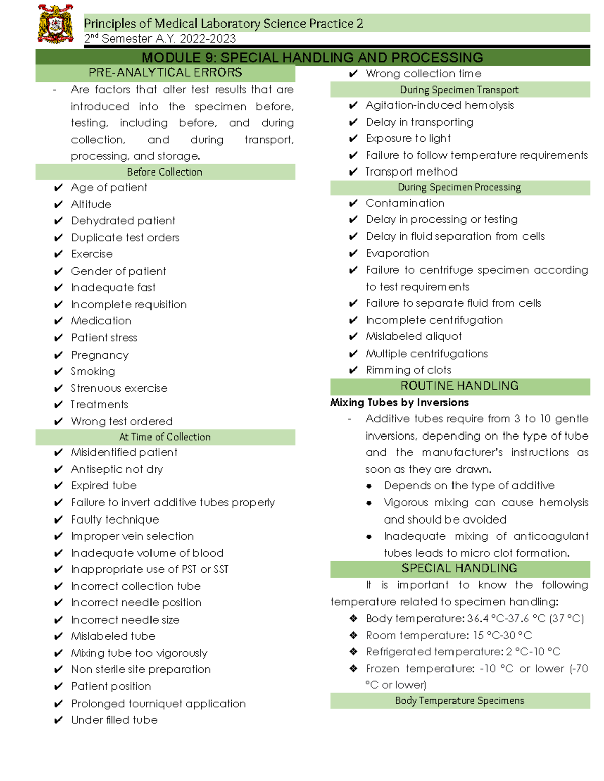 Special Handling and Processing - 2 nd Semester A. 2022- MODULE 9 ...