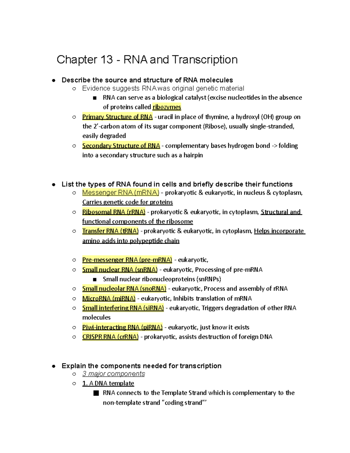 EXAM 2 - Genetics - Dr Carlson - Chapter 13 - RNA and Transcription ...