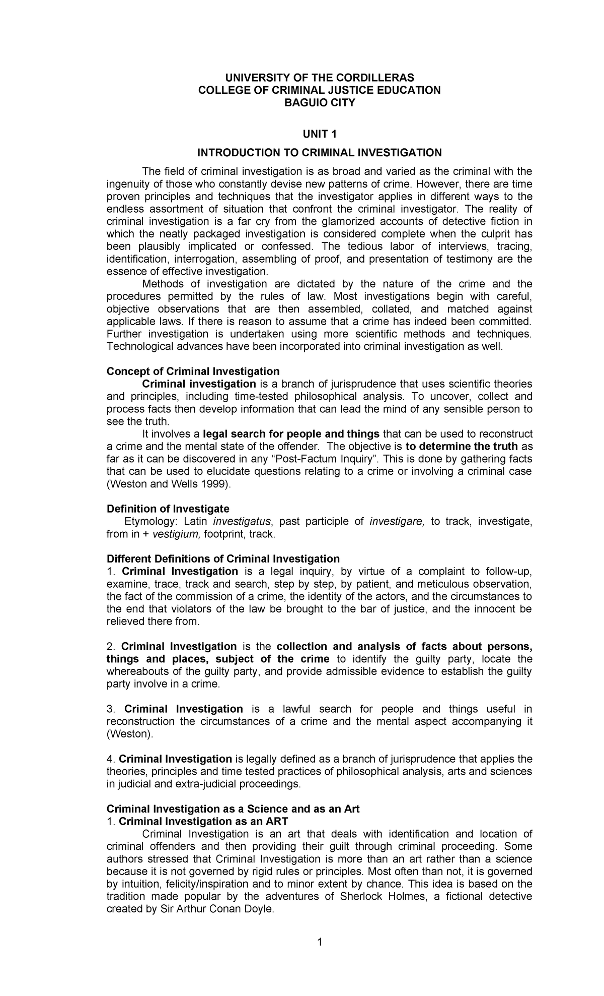 CDI 1 notes - UNIVERSITY OF THE CORDILLERAS COLLEGE OF CRIMINAL JUSTICE ...