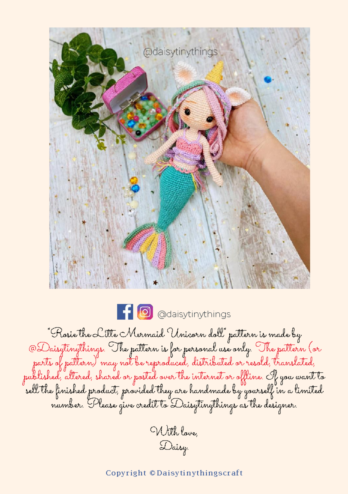 Rosie the Litte Mermaid Unicorn doll - "Rosie the Litte Mermaid Unicorn ...