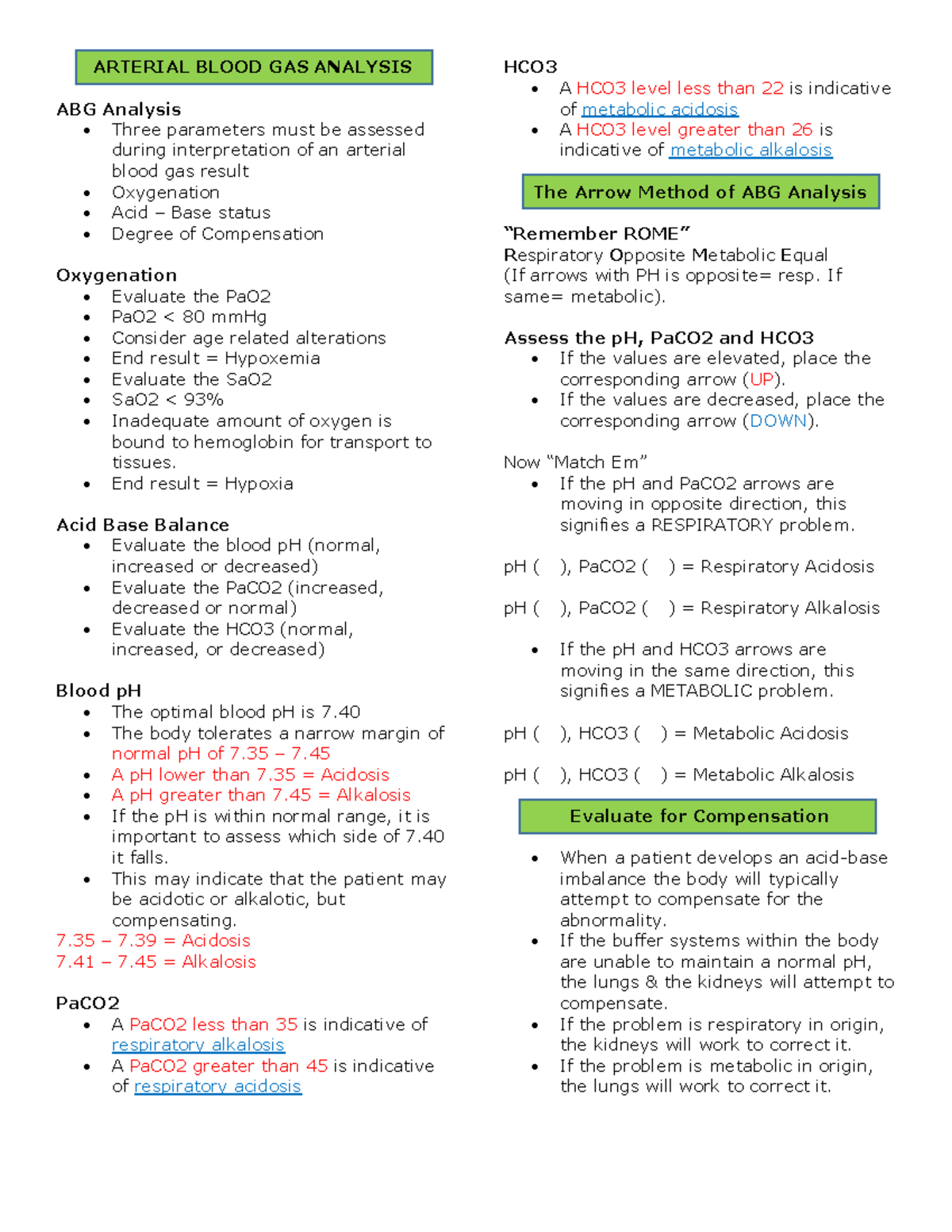 ABG- Analysis- Prelim - ARTERIAL BLOOD GAS ANALYSIS ABG Analysis Three ...