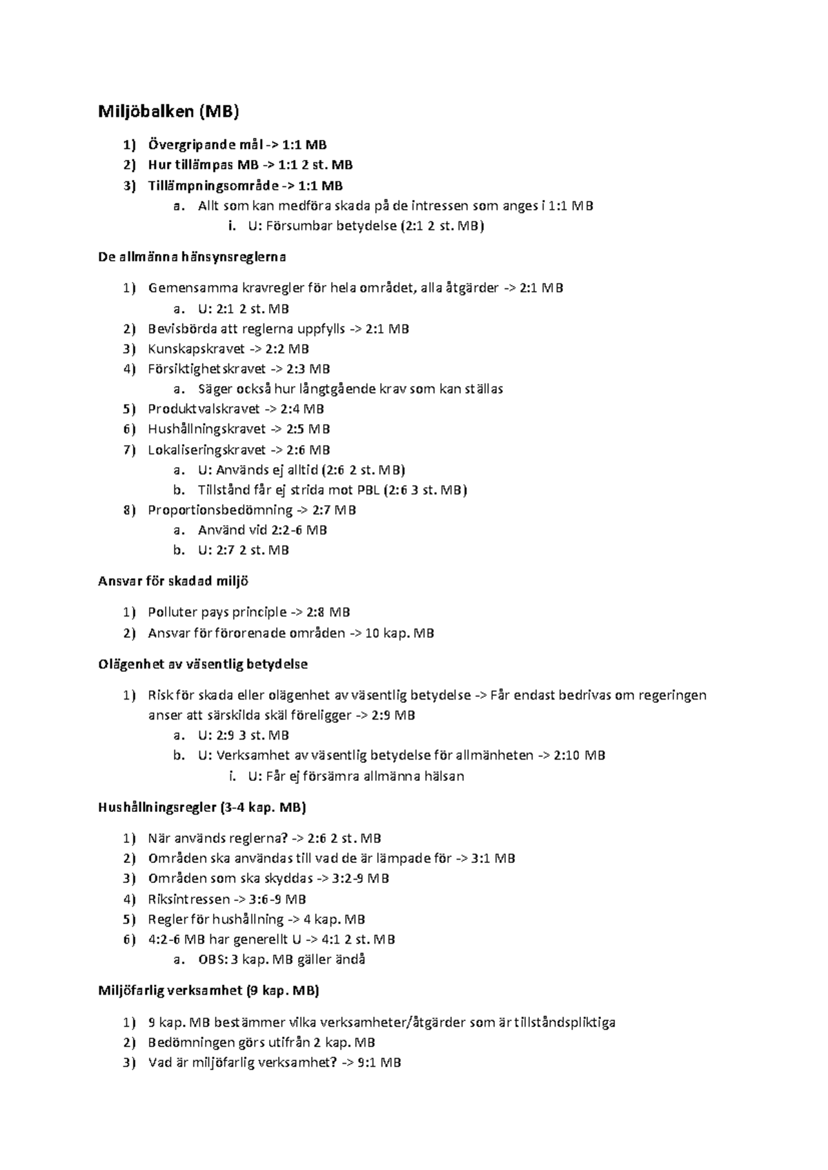 Miljöbalken - Sammanfattning i punktform - Miljöbalken (MB) 1 ...