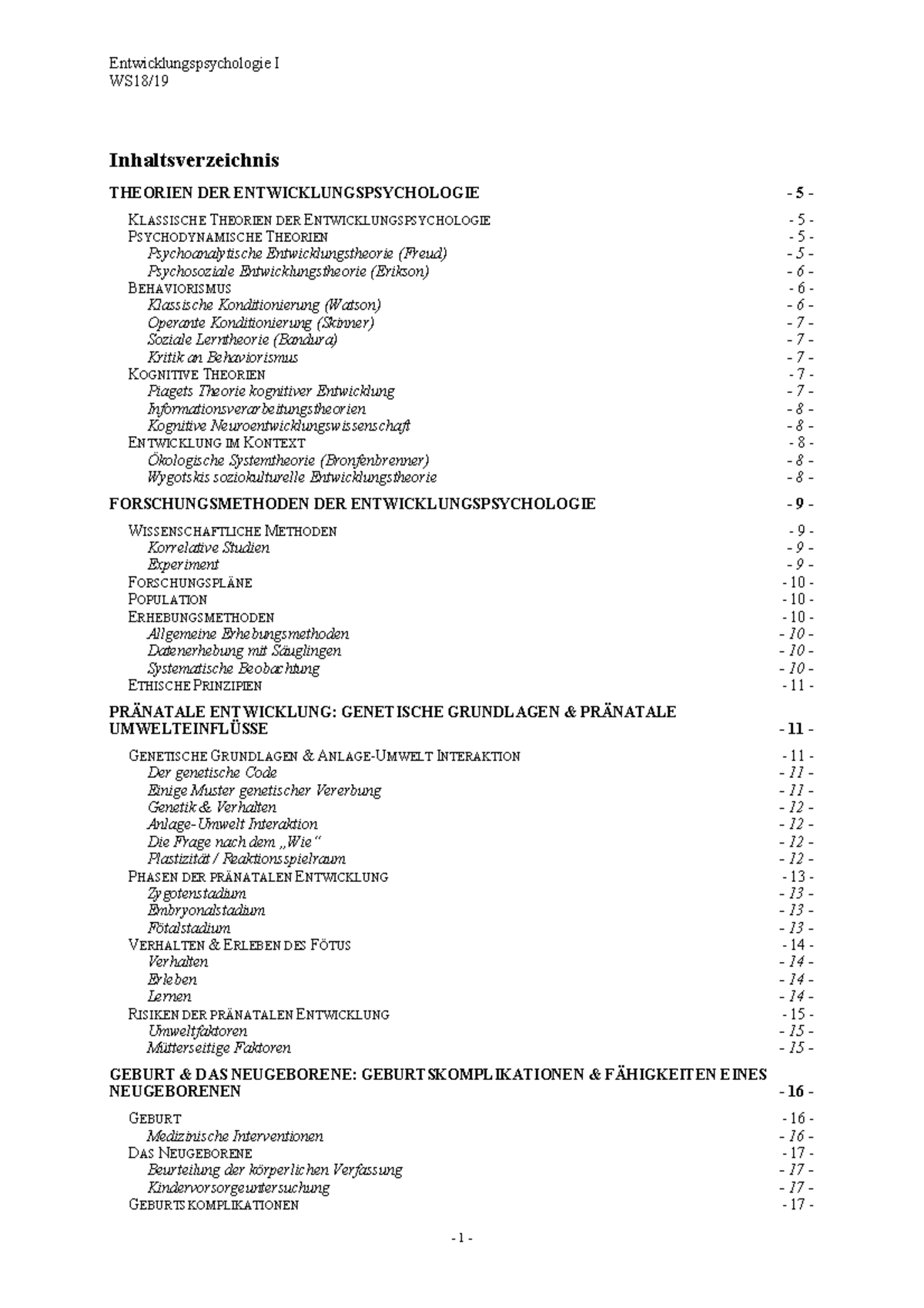 Entwicklungspsychologie I - Warning: TT: undefined function: 32 WS18/ Inhaltsverzeichnis ...
