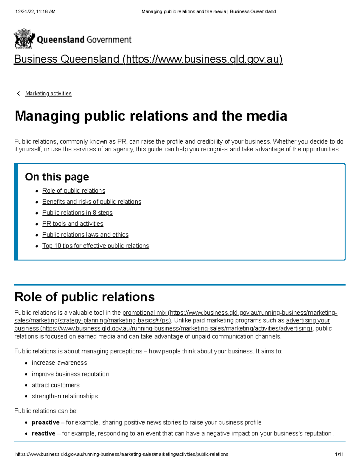 Managing public relations and the media Business Queensland - Managing ...
