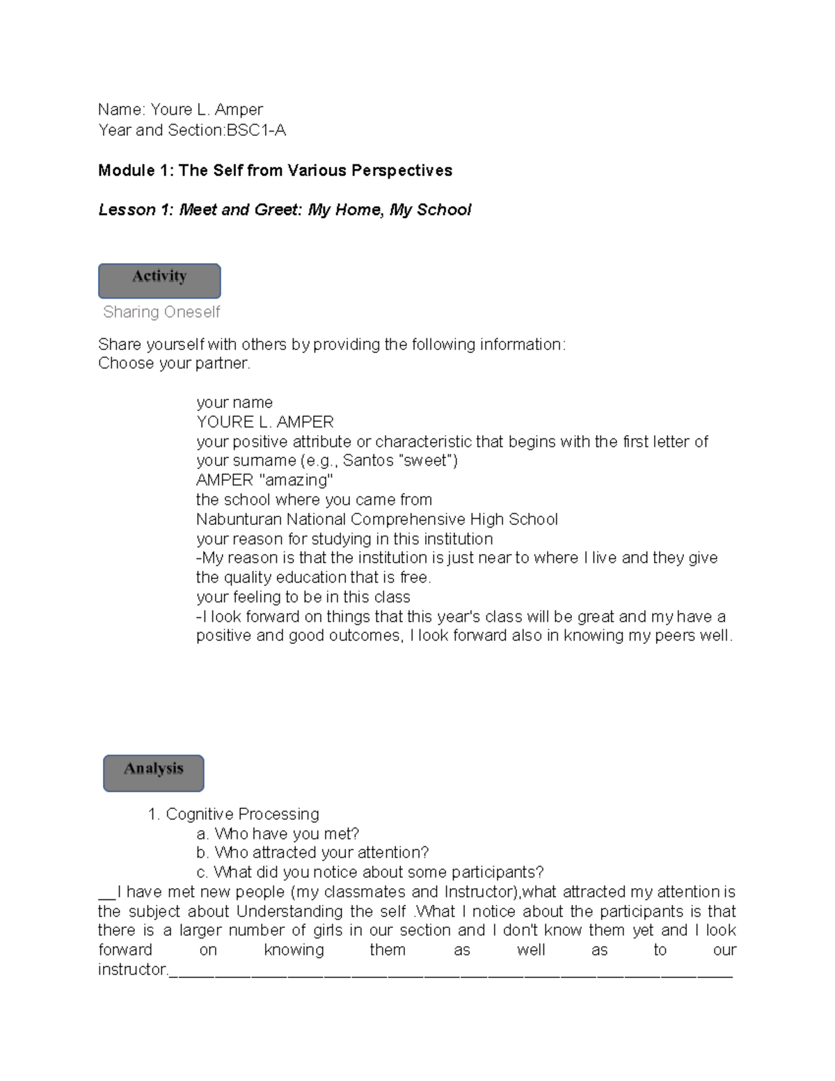Module 1 Lesson 1 Activity - Name: Youre L. Amper Year and Section:BSC1 ...