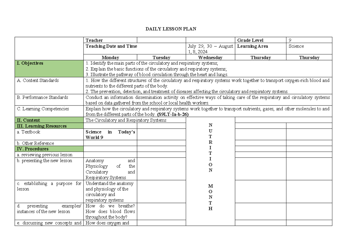 Science 9 Day 1 - These materials provides a clear outline to the ...