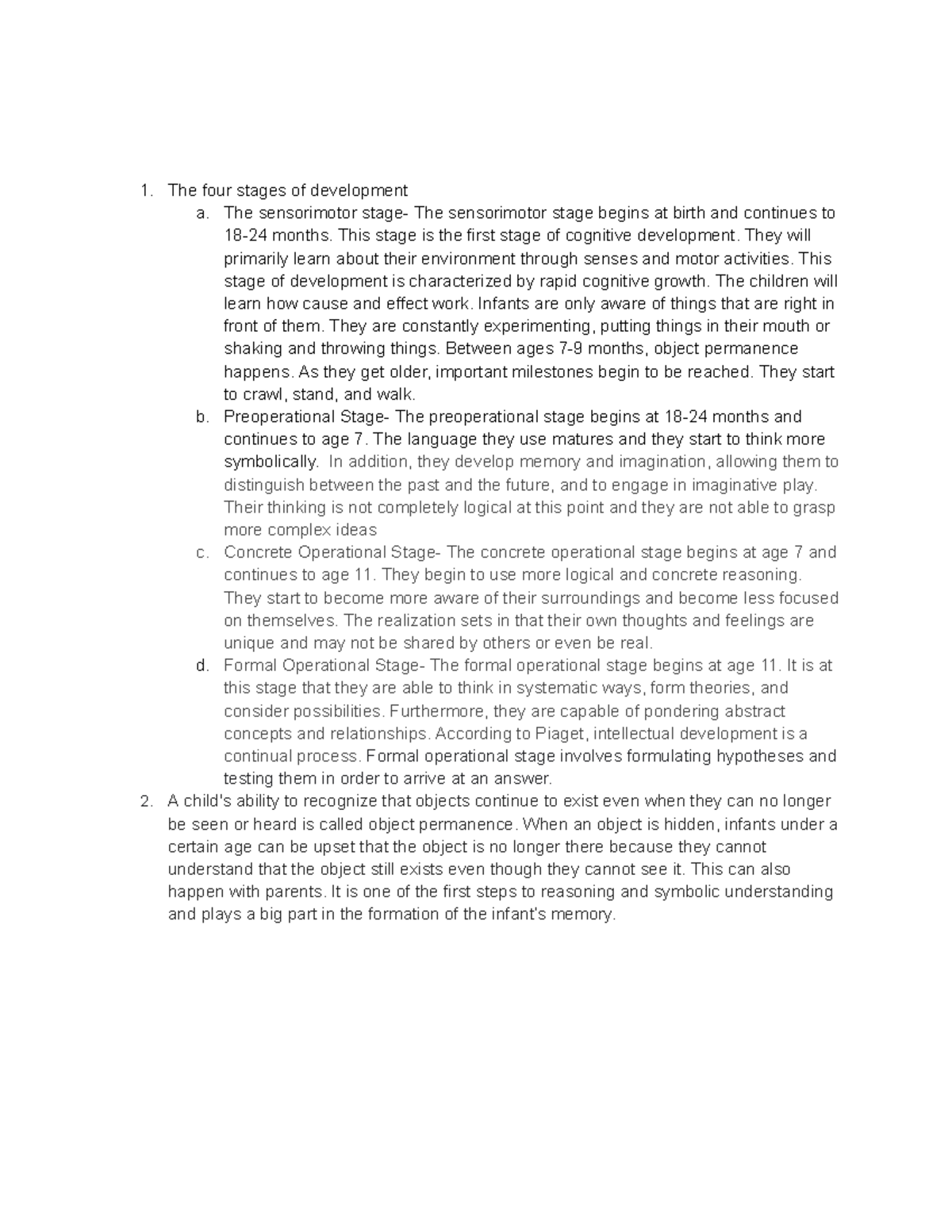 Developmental Assignment - 1. The four stages of development a. The ...