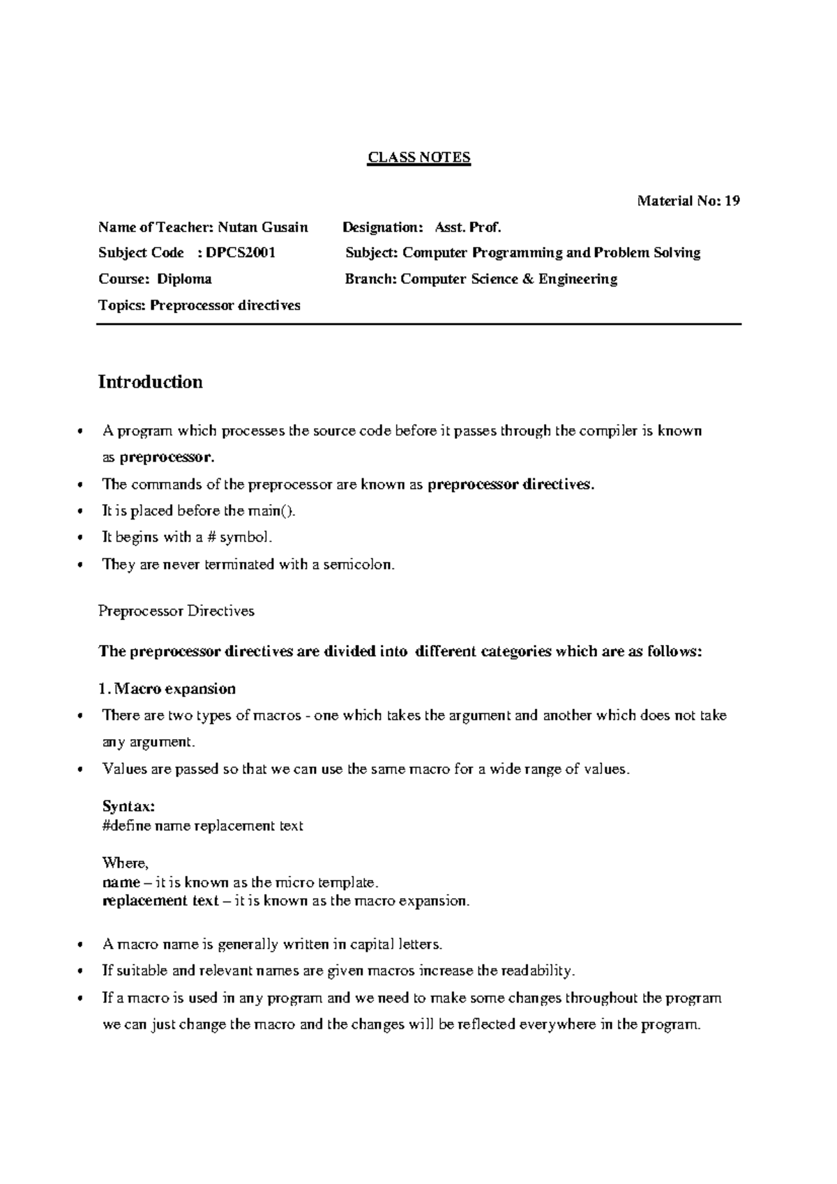 5.4 preprocessor directive - Computer Programming and Problem Solving ...