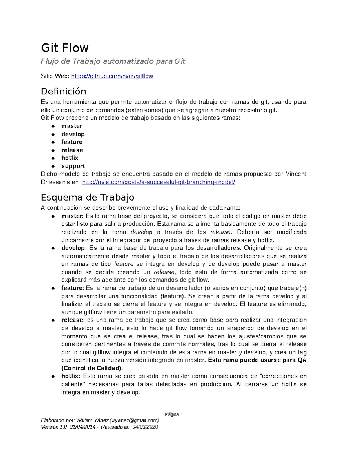 Git Flow-Mini Manual - Git Flow Flujo de Trabajo automatizado para Git Sitio Web: - Studocu