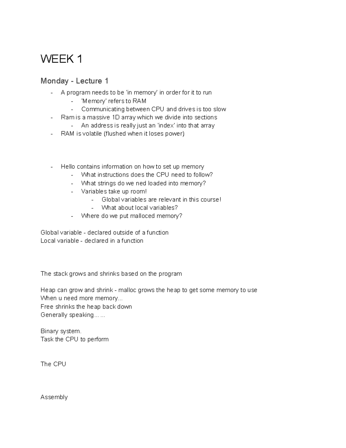 Comp1521 - comp notes - WEEK 1 Monday - Lecture 1 - A program needs to ...