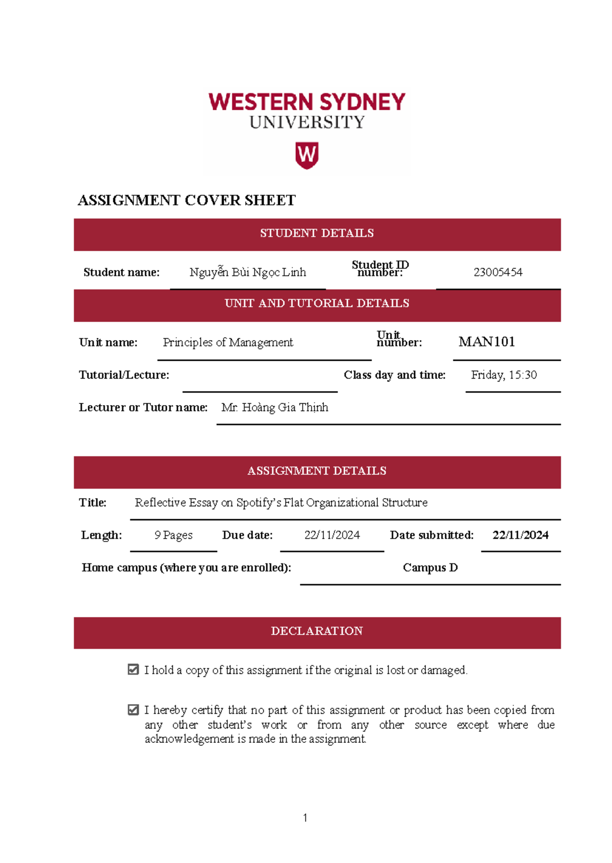 PM6 Assignment 4 Nguyen Bui Ngoc Linh 23005454 - ASSIGNMENT COVER SHEET STUDENT DETAILS Student ...