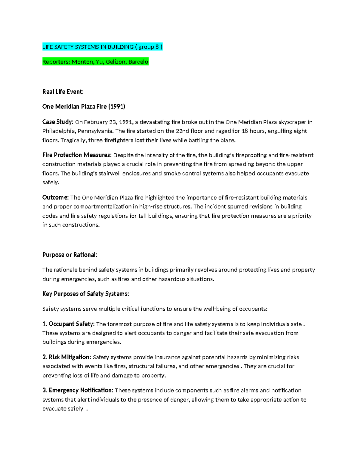 Life Safety Systems in Building - LIFE SAFETY SYSTEMS IN BUILDING ...