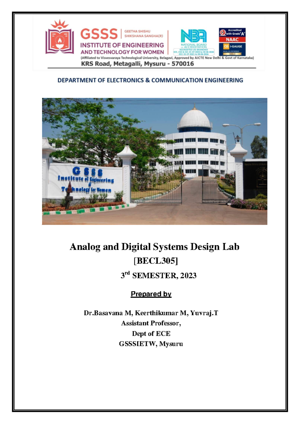 Analog & digital system design lab Odd 2023 - Analog and Digital Systems Design Lab [BECL305] 3 ...
