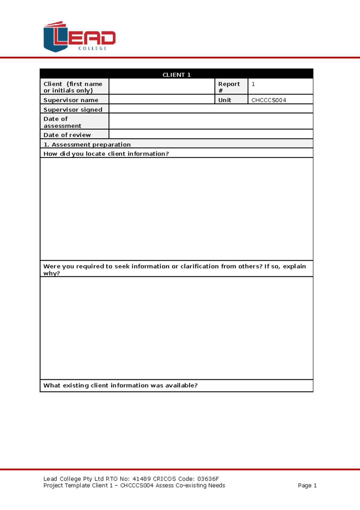 Client 1 - Project Template - CLIENT 1 Client (first name or initials ...