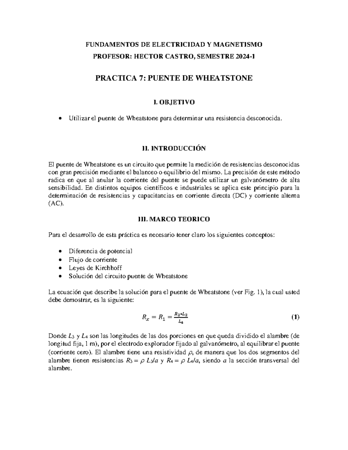 Guia Lab Exp7 Puente de Wheatstone - FUNDAMENTOS DE ELECTRICIDAD Y ...