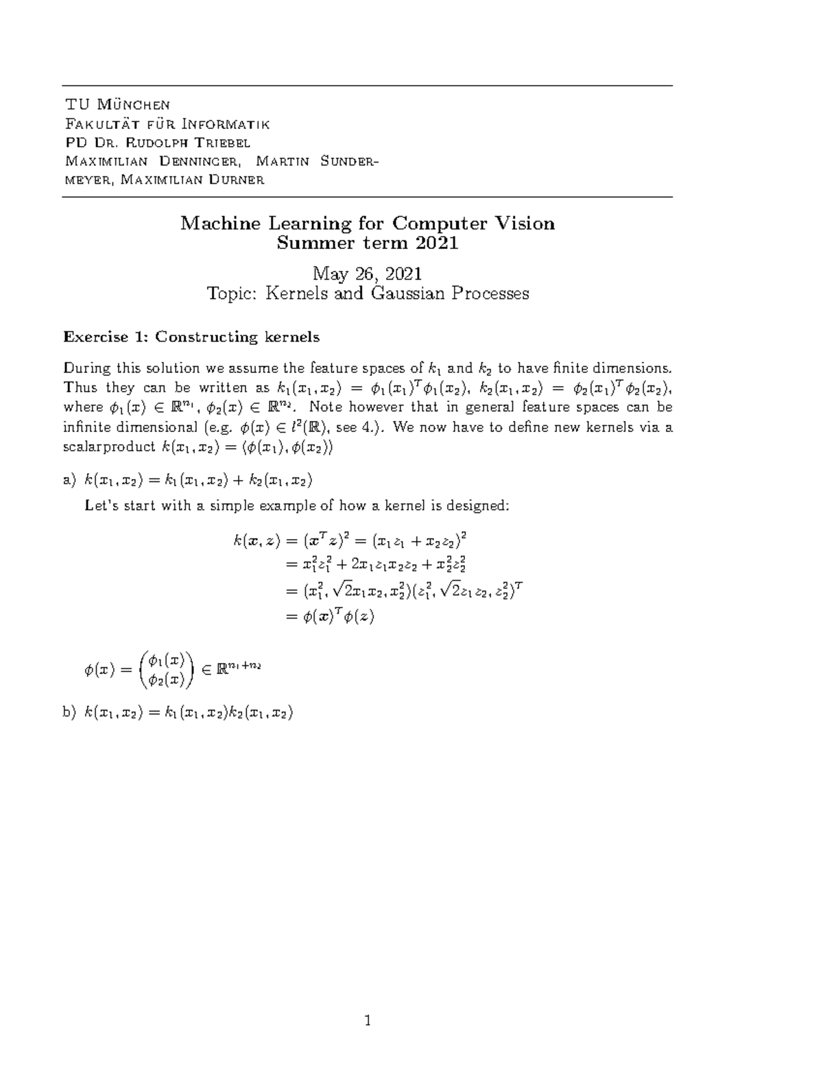 Ex7 sol kernels gps - Machine Learning for Computer Vision Summer term 2021 tutorial solution ...