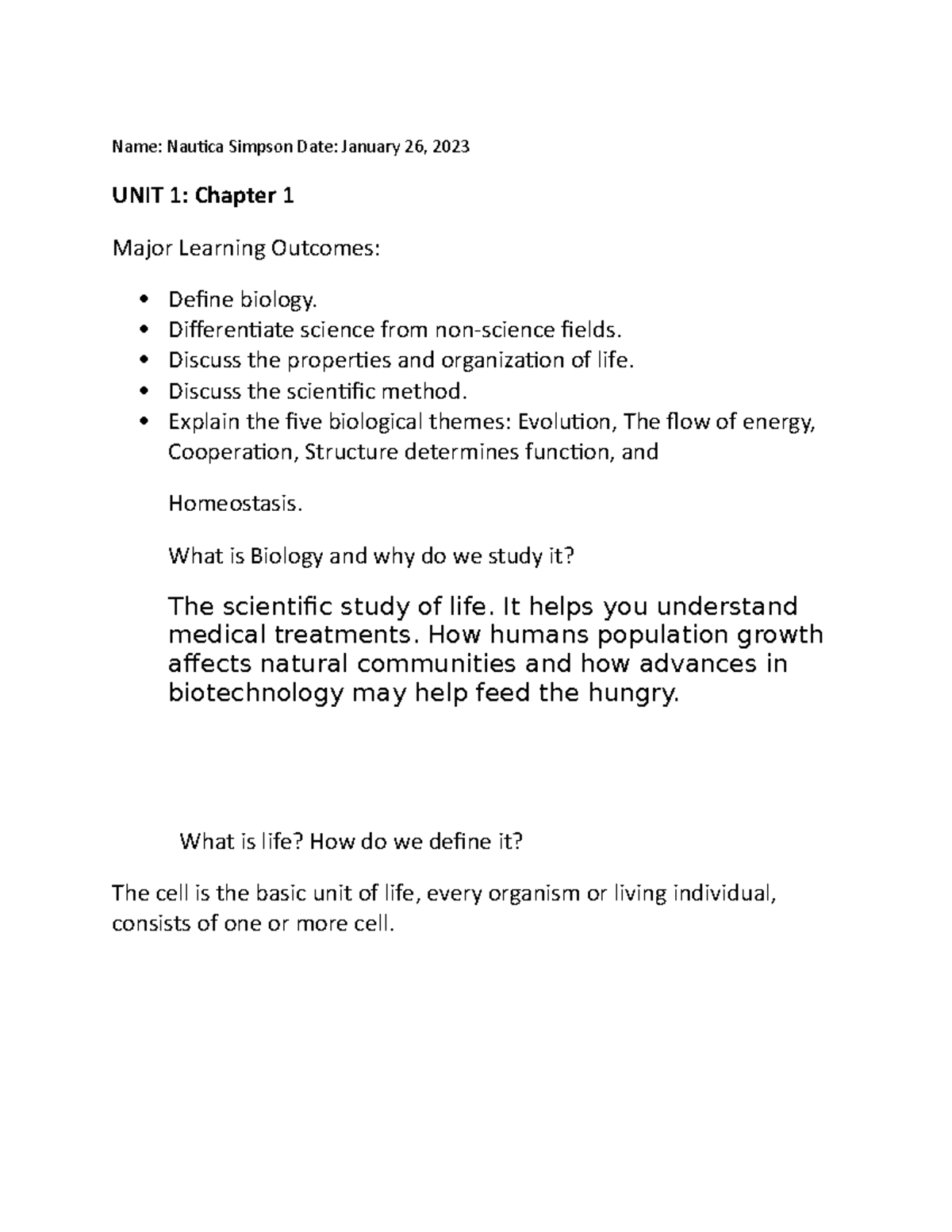 Notesz - UNIT 1 CHAPTER 1 NOTES - Name: Nautica Simpson Date: January ...