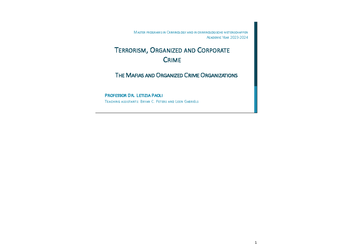 3 TOCC OC Mafia and Other OC Organizations Posted - M ASTER PROGRAMS IN ...