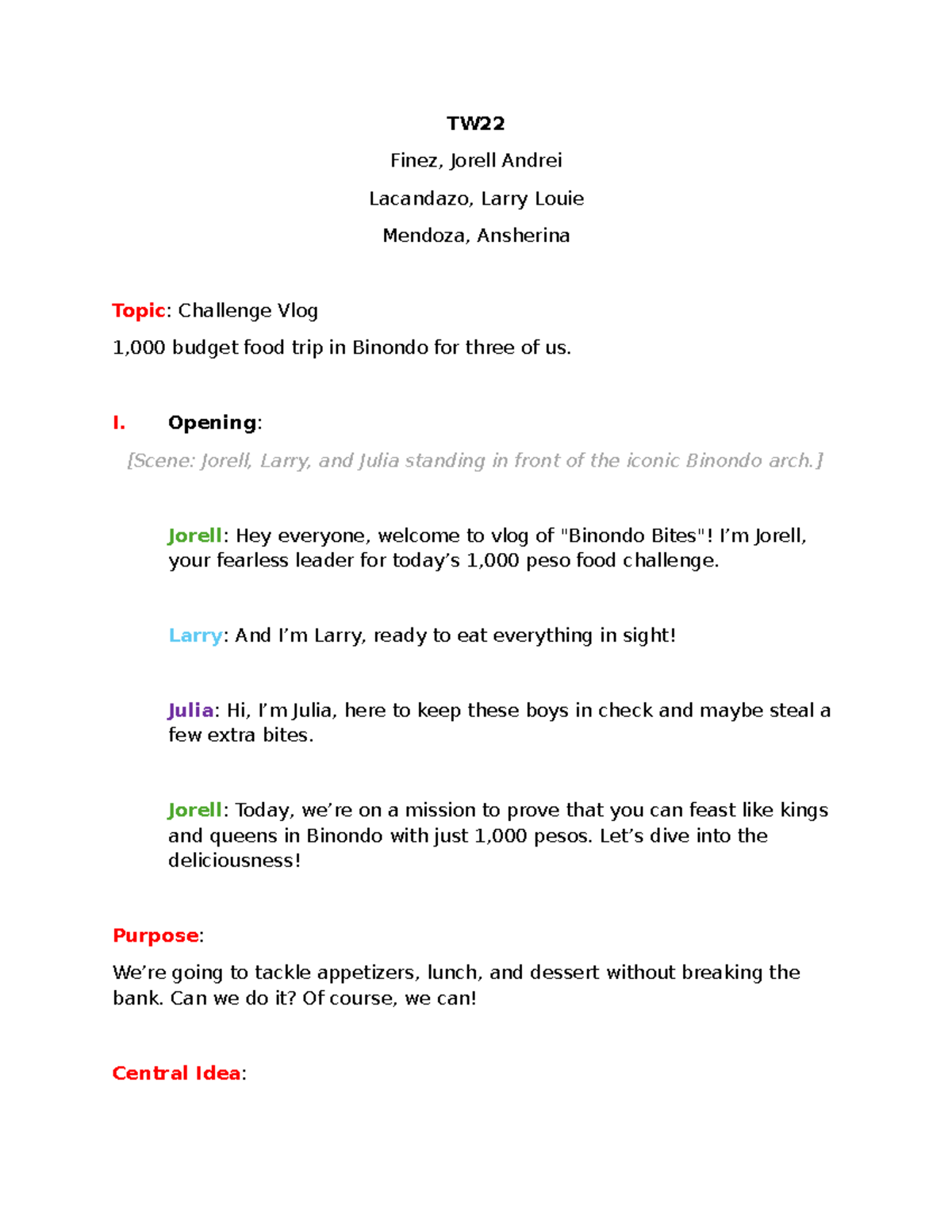 Vlog Script 1000 Peso Food Crawl in Binondo - TW Finez, Jorell Andrei ...
