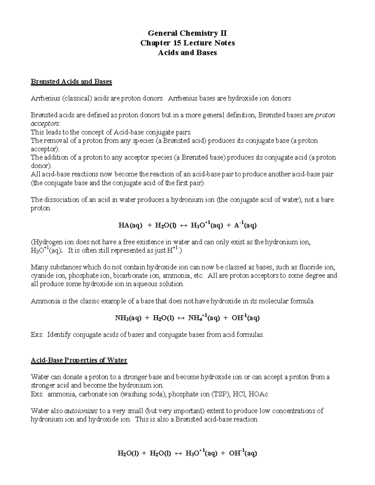 Chapter 15 Lecture Notes - General Chemistry II Chapter 15 Lecture ...