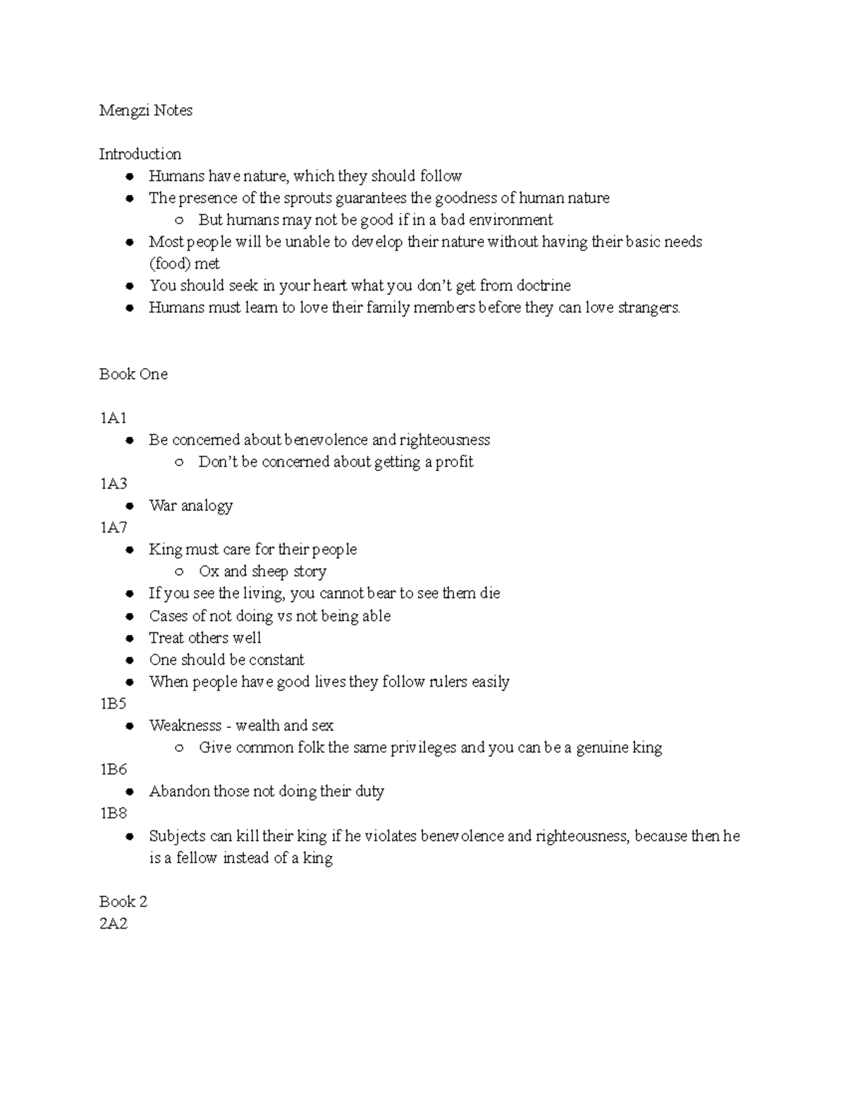 Mengzi and Confusionism Notes - Mengzi Notes Introduction Humans have ...