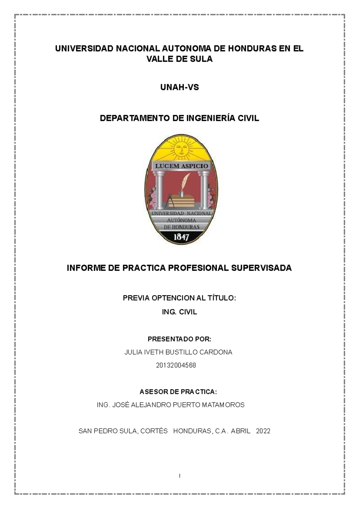 Informe Final DE Practica Profesional - UNIVERSIDAD NACIONAL AUTONOMA ...