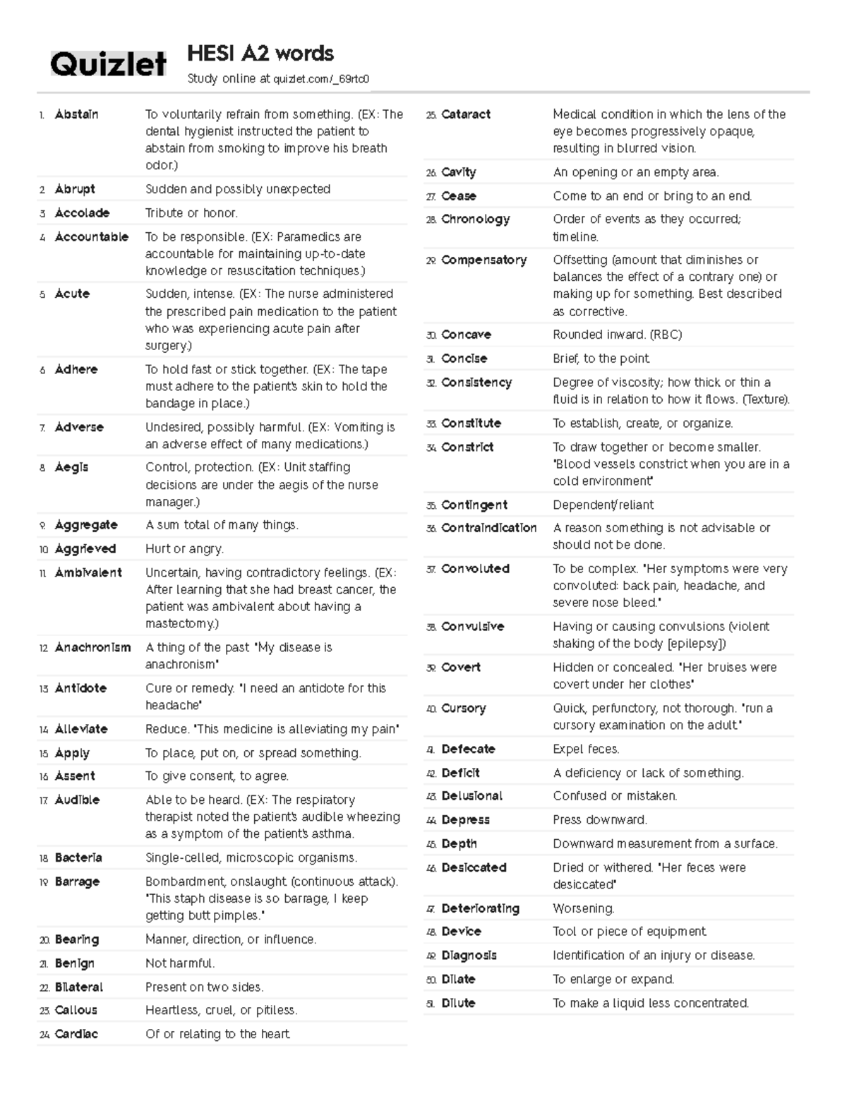 Future RN vocabulary need to know for first exam - Abstain To ...