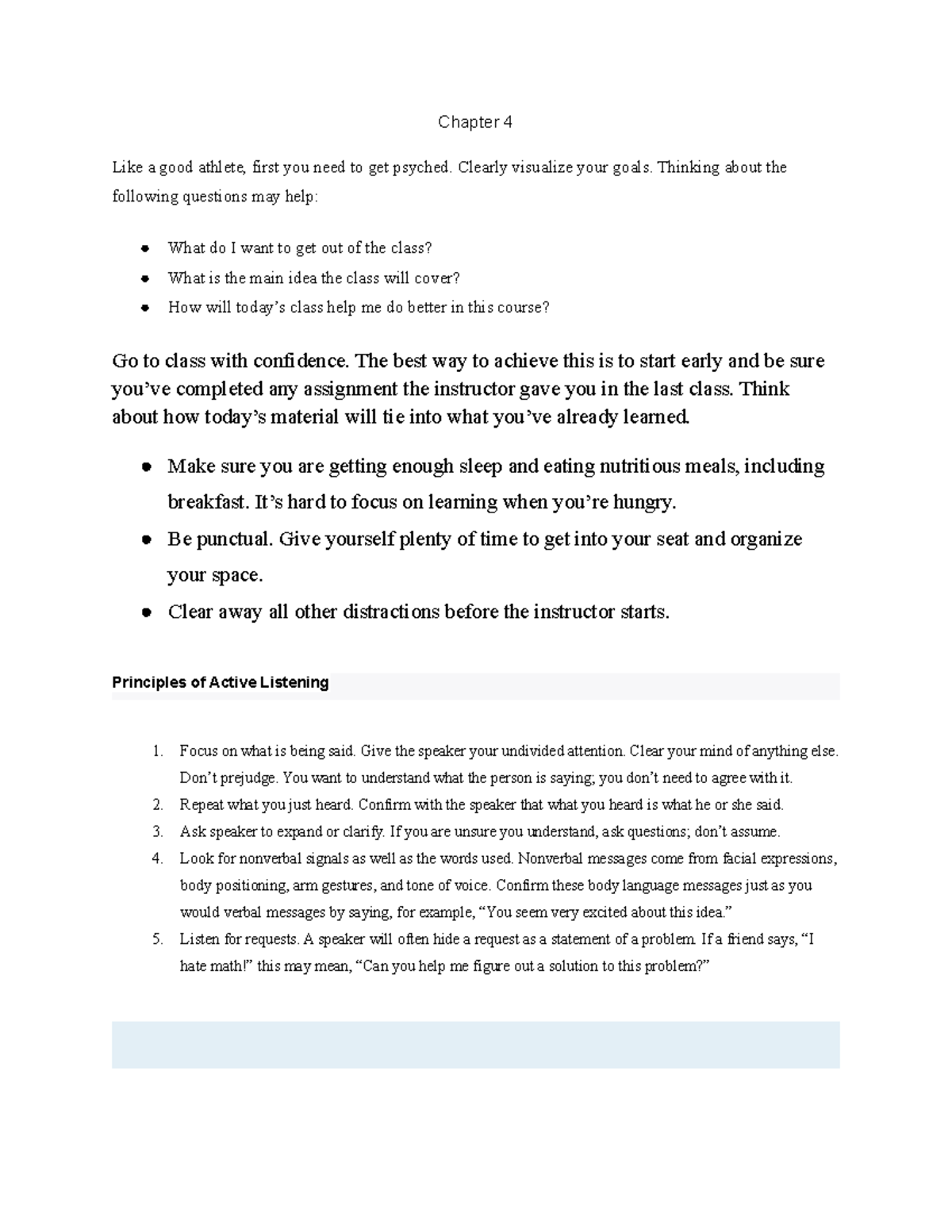 Chapter 4 Notes - Chapter 4 Like a good athlete, first you need to get ...