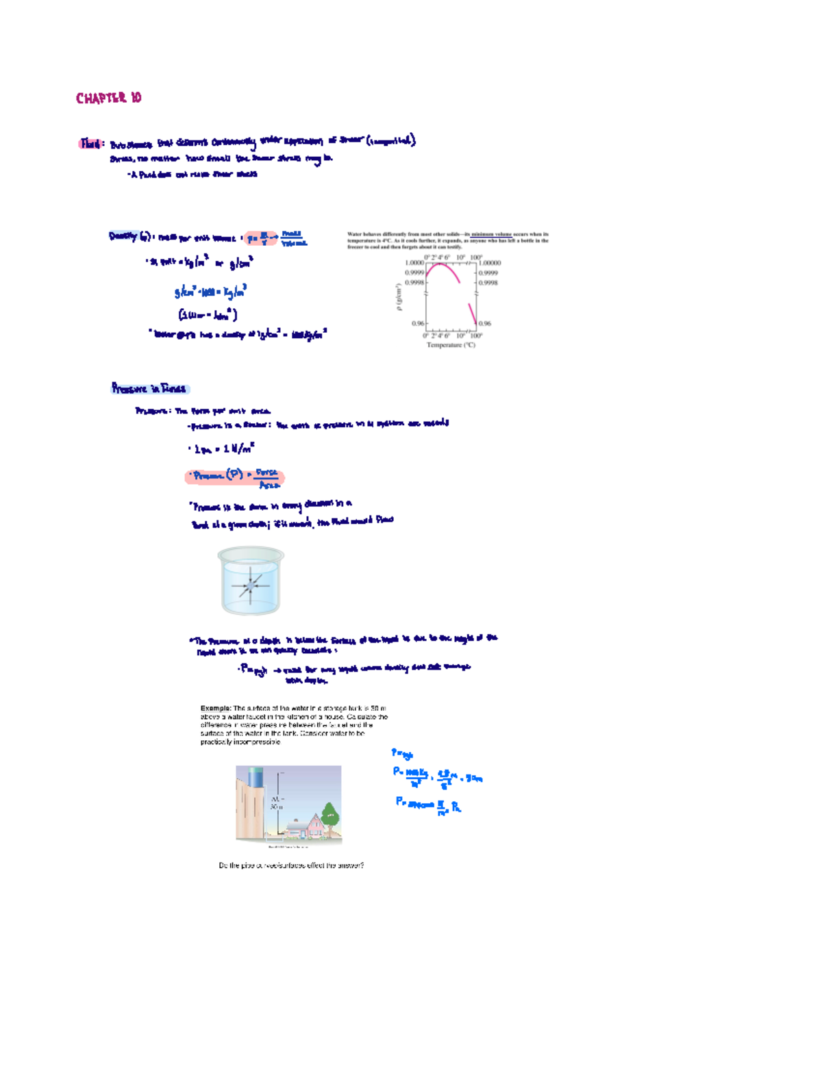 Physics II Exam 1 Notes - CHAPTER 10 Fluid): Sub Stance that deforms ...