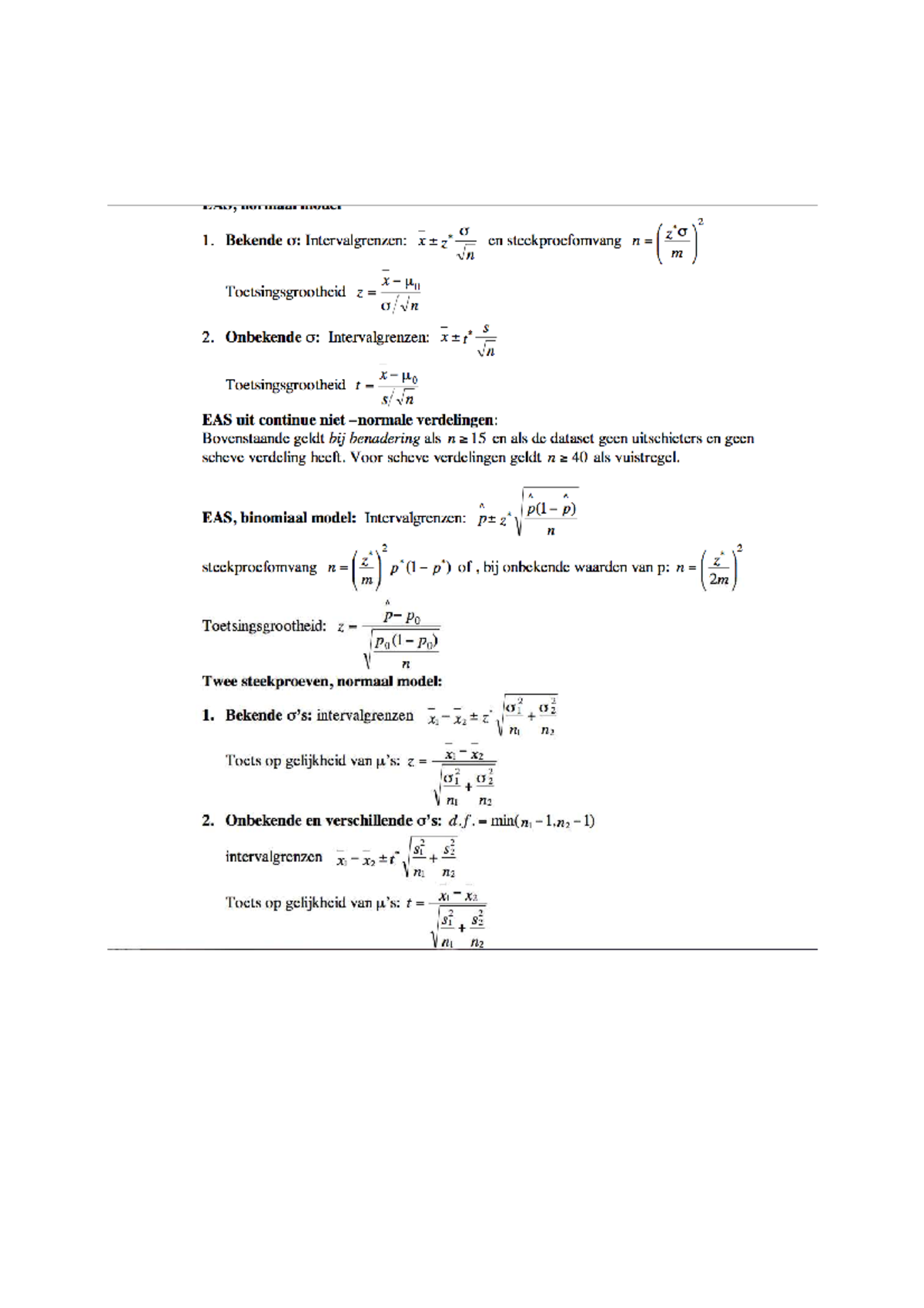 Formuleblad statistiek - Statistiek - Studeersnel
