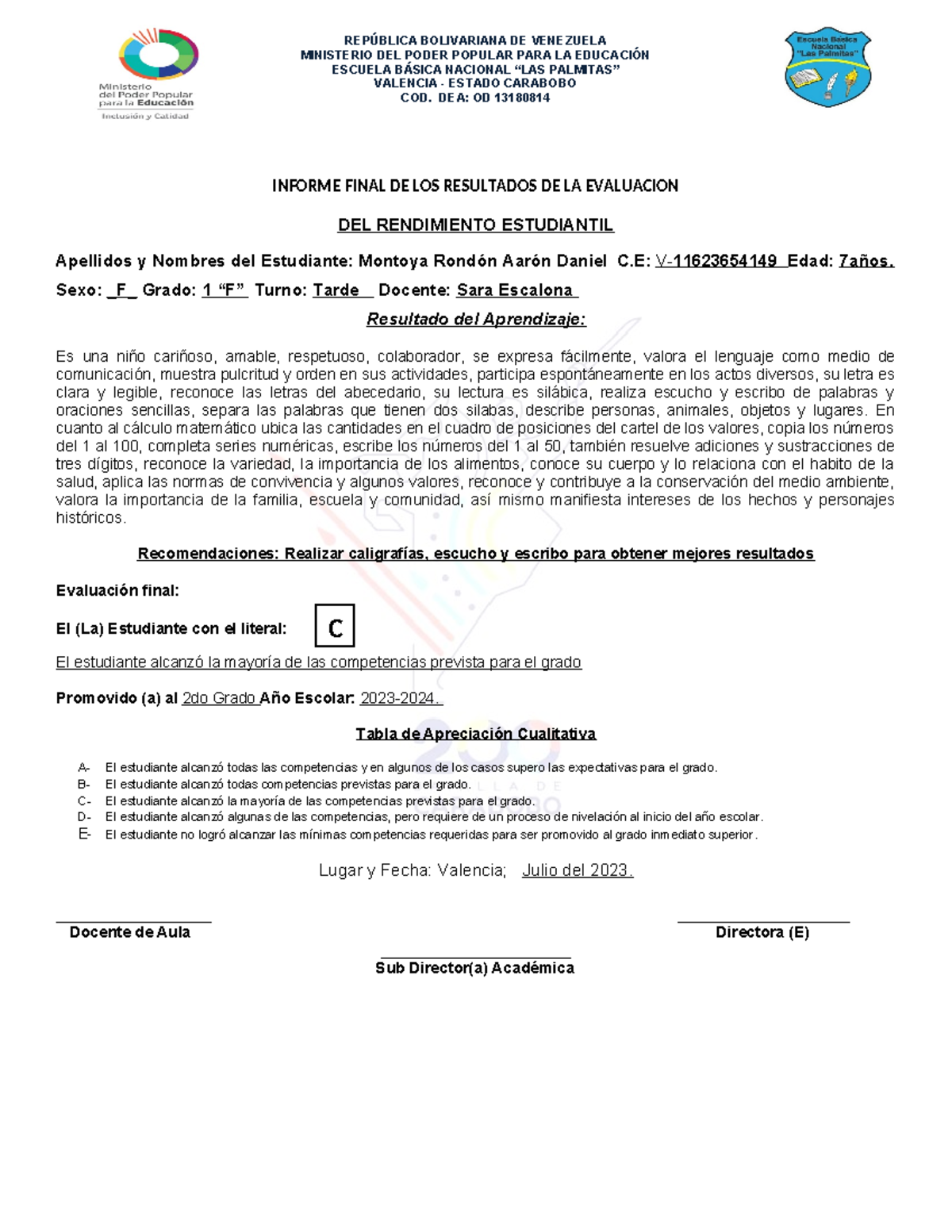 boleta modo escuela - REPÚBLICA BOLIVARIANA DE VENEZUELA MINISTERIO DEL ...