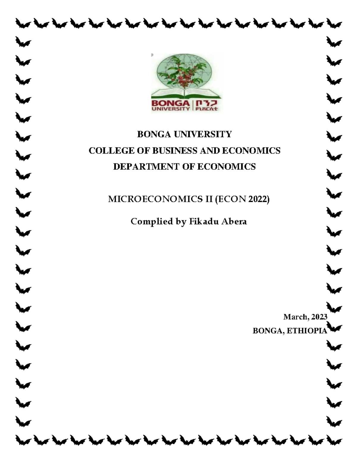 Microeconomics II (n) - BONGA UNIVERSITY COLLEGE OF BUSINESS AND ...