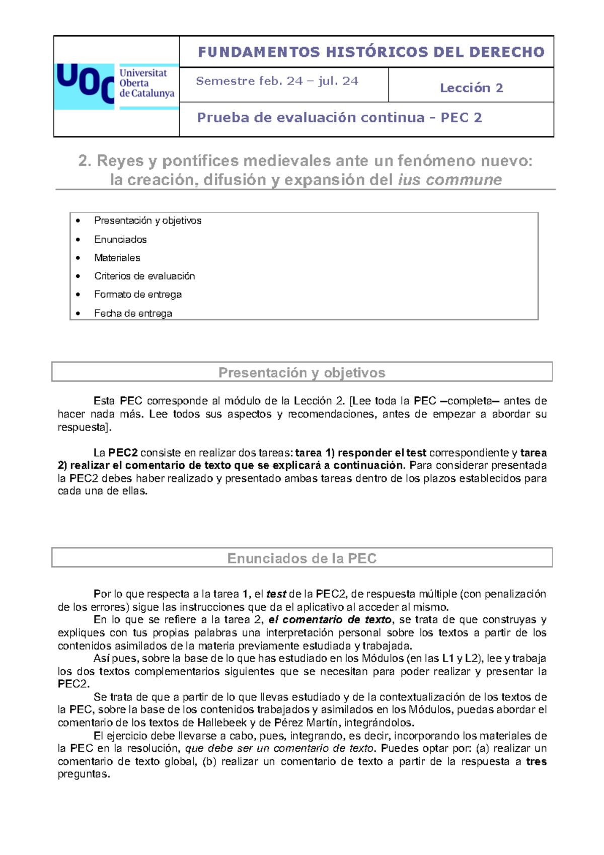 PEC2 enunciado feb24-jul24 a PDF - Semestre feb. 24 – jul. 24 Lección 2 Prueba de evaluación ...
